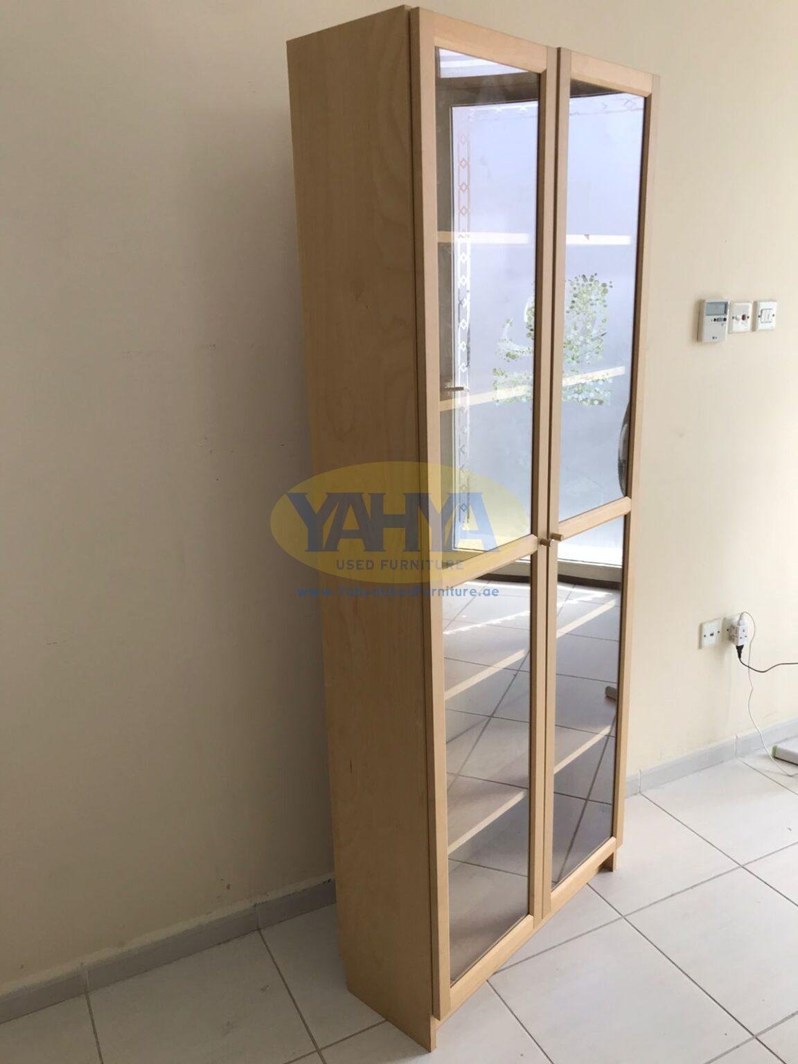 BILLY Bookcase with glass-doors, grey/metallic effect • Yahya Used ...